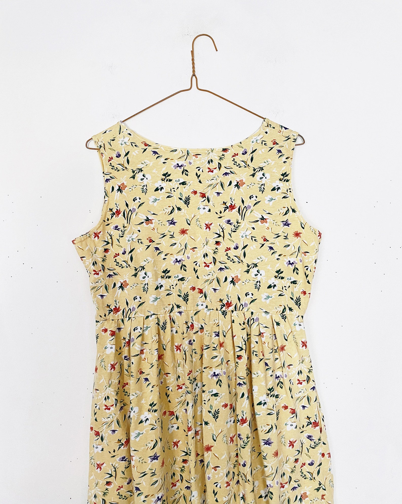 90s floral knit country sundress sleeveless vintage pastel yellow ...