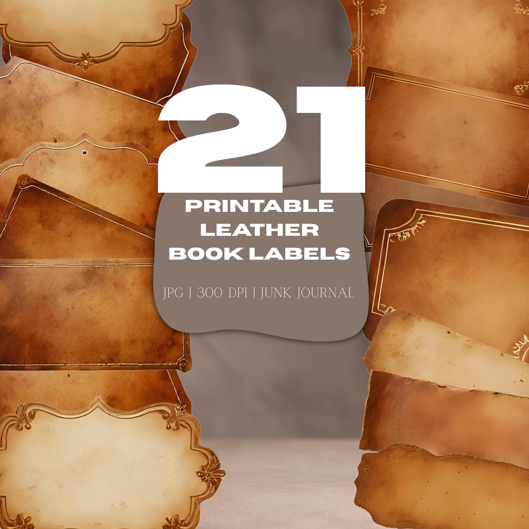 21 Boho Leather Book Labels, Printable Vintage Ephemera Tags, Book ...