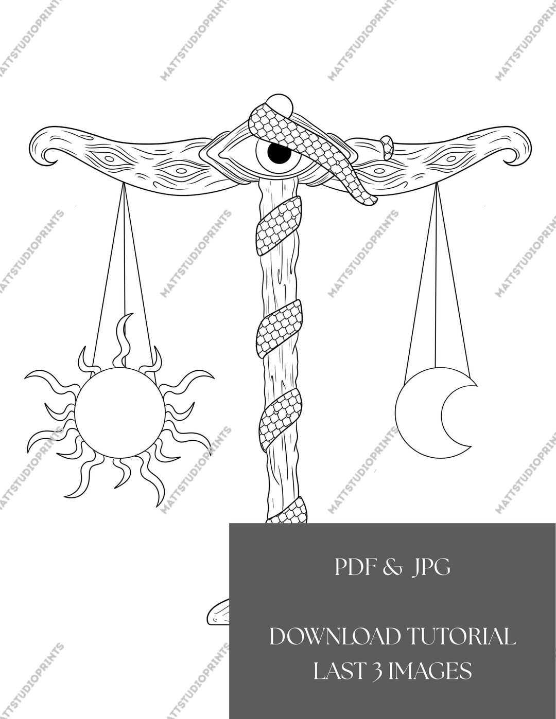 Libra Zodiac Coloring Page: Serpent, Eye & Celestial Design (printable ...