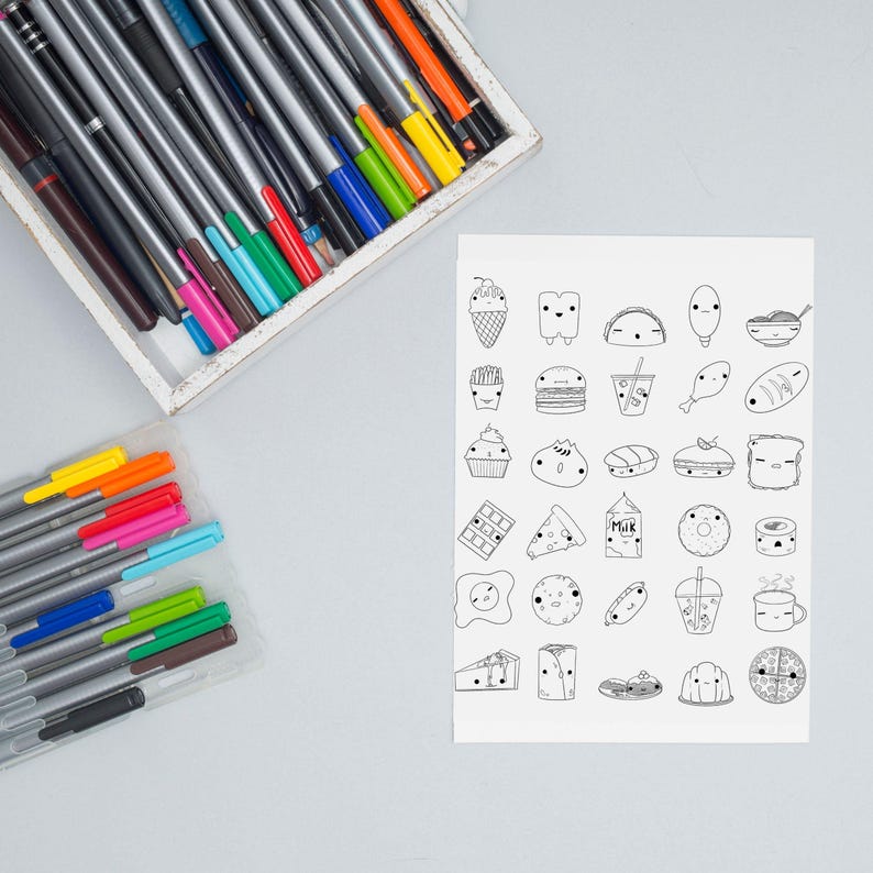 Kawaii Food Colouring Page Cute Printable PDF for Kids & Adults | Fun ...