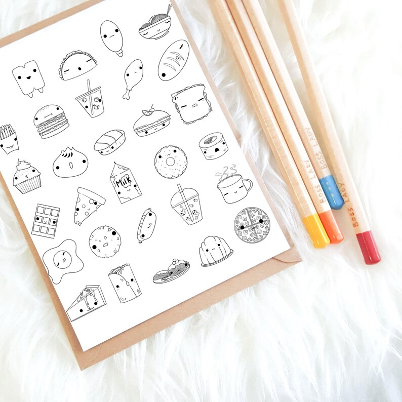 Kawaii Food Colouring Page Cute Printable PDF for Kids & Adults | Fun ...