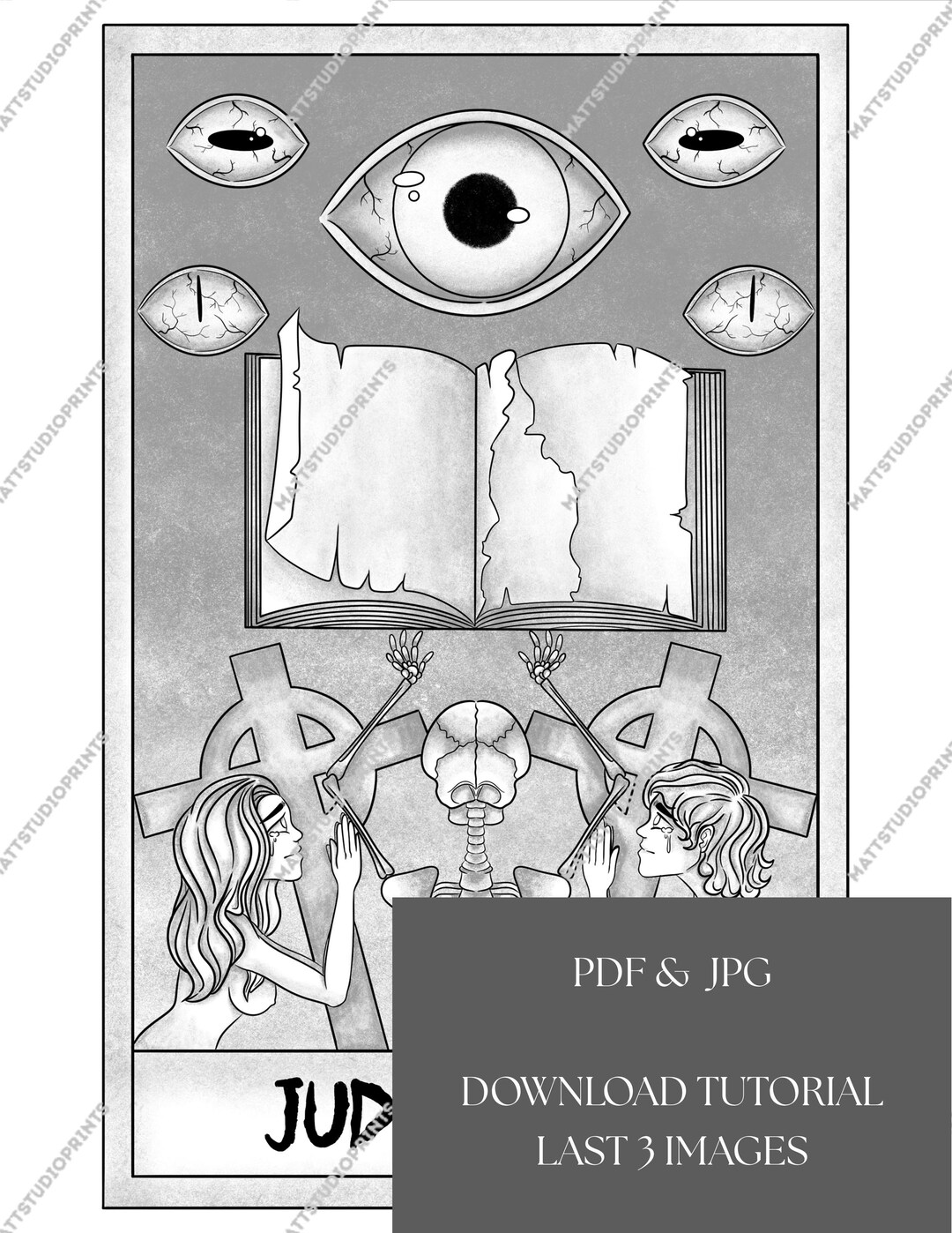 Judgement Tarot Colouring Page: Printable Major Arcana Art | Gothic ...