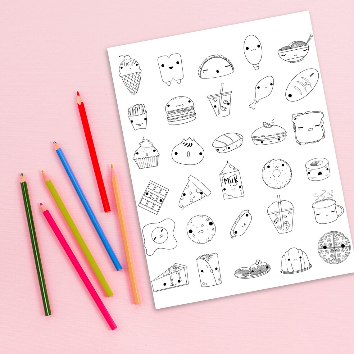 Kawaii Food Colouring Page Cute Printable PDF for Kids & Adults | Fun ...