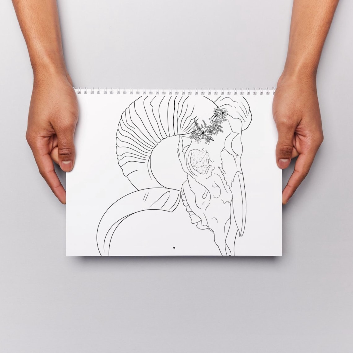 Capricorn Zodiac Coloring Page: Ram Skull Floral Constellation | Colour ...