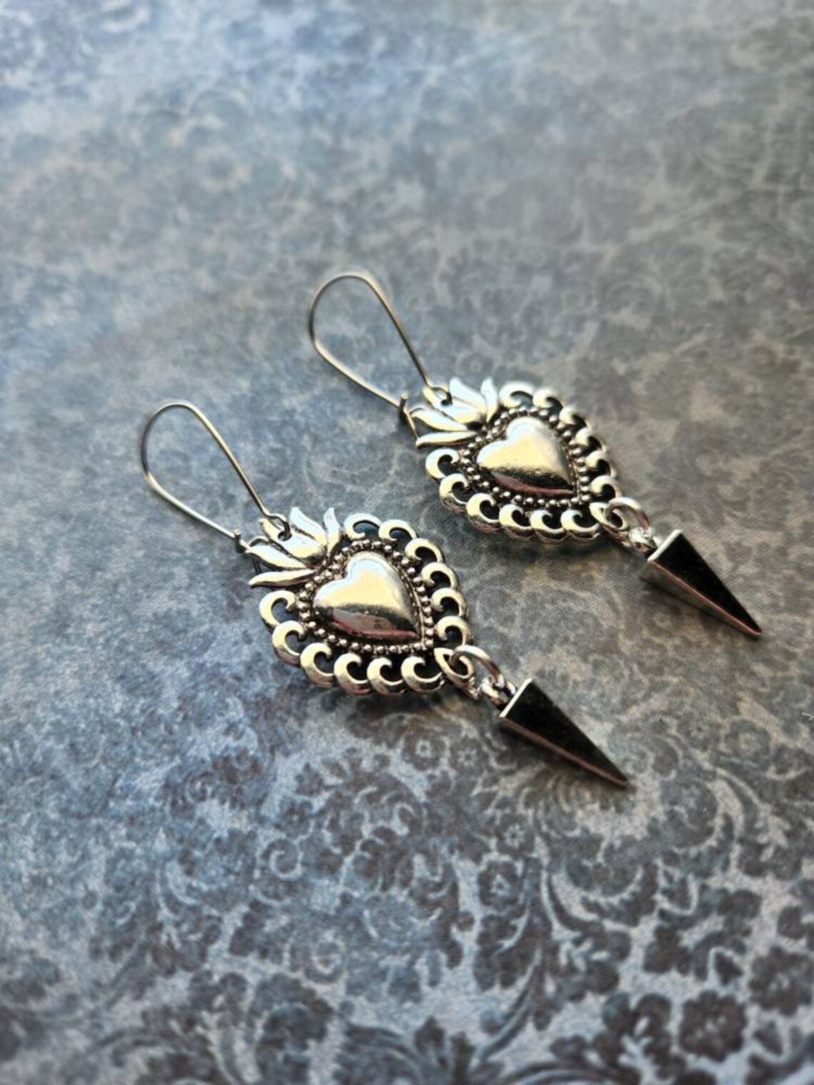 SACRED HEART- Spike Charm Earrings on Kidney Wires. - Etsy