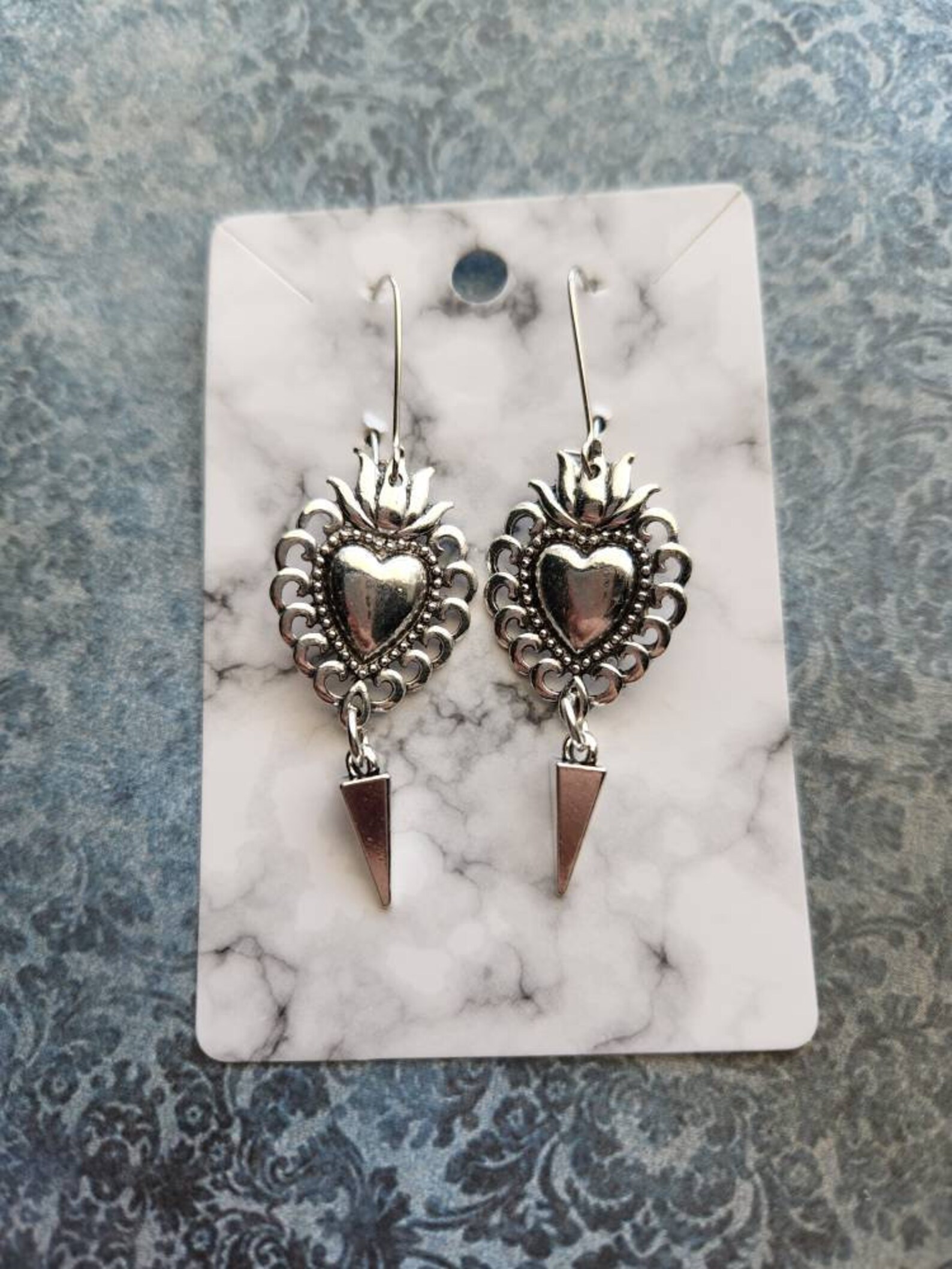 SACRED HEART- Spike Charm Earrings on Kidney Wires. - Etsy