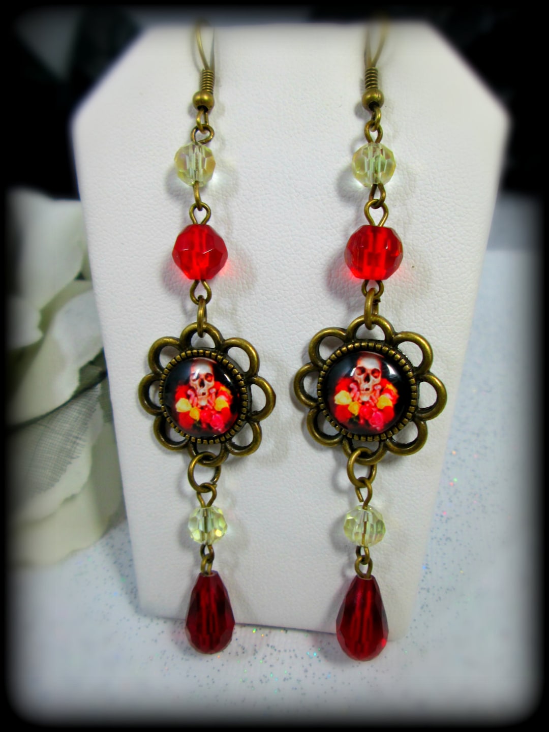 RENAISSANCE DEATH- Floral Skull Gothic Bronze 12 Mm Glass Cabochon ...