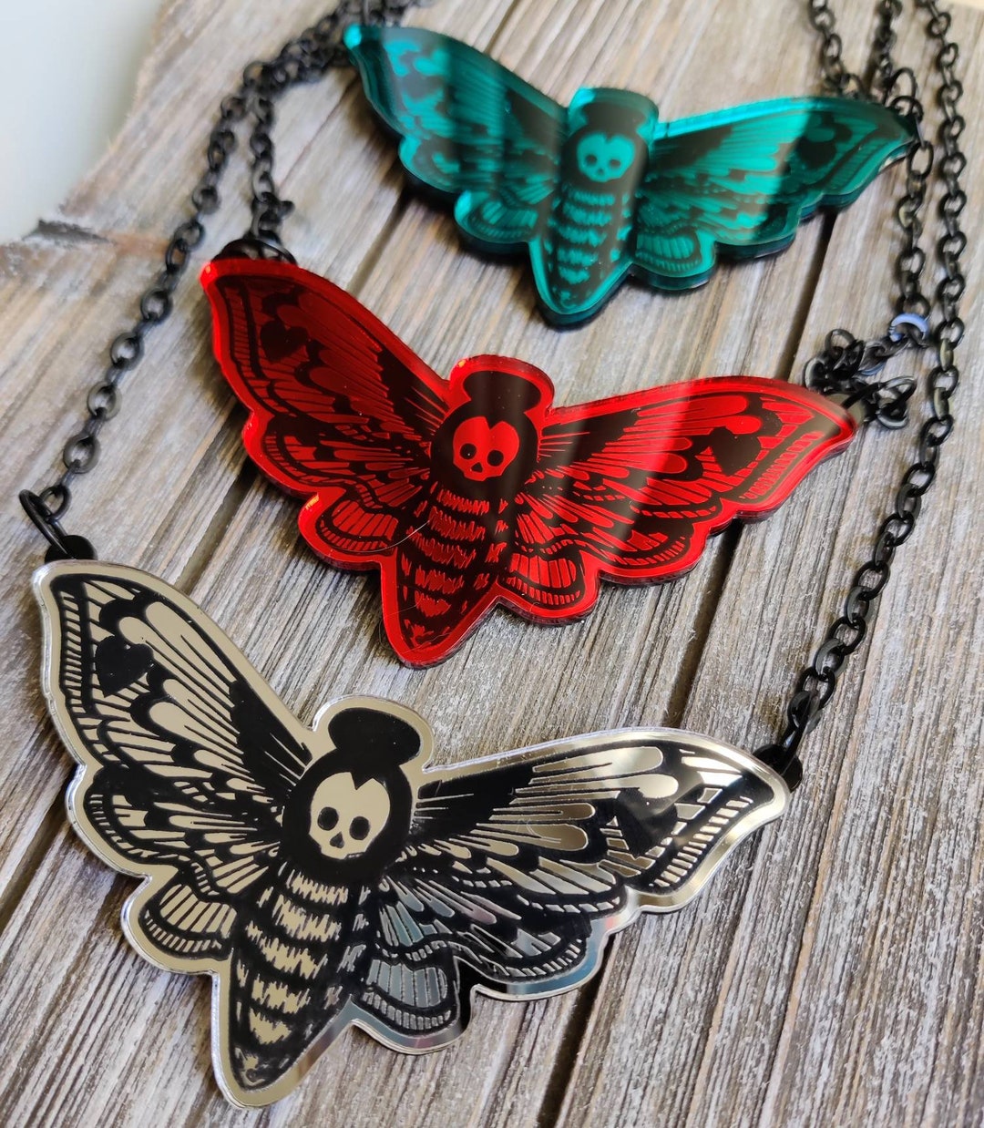 GOTHIC Moth-you Choose Your Color-laser Cut Acrylic Necklace. - Etsy