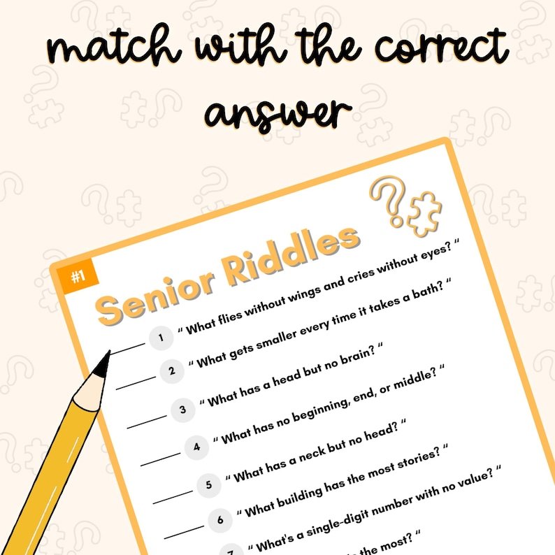 Senior Riddles Game: Brain Teaser Printable Sheets (instant Download ...