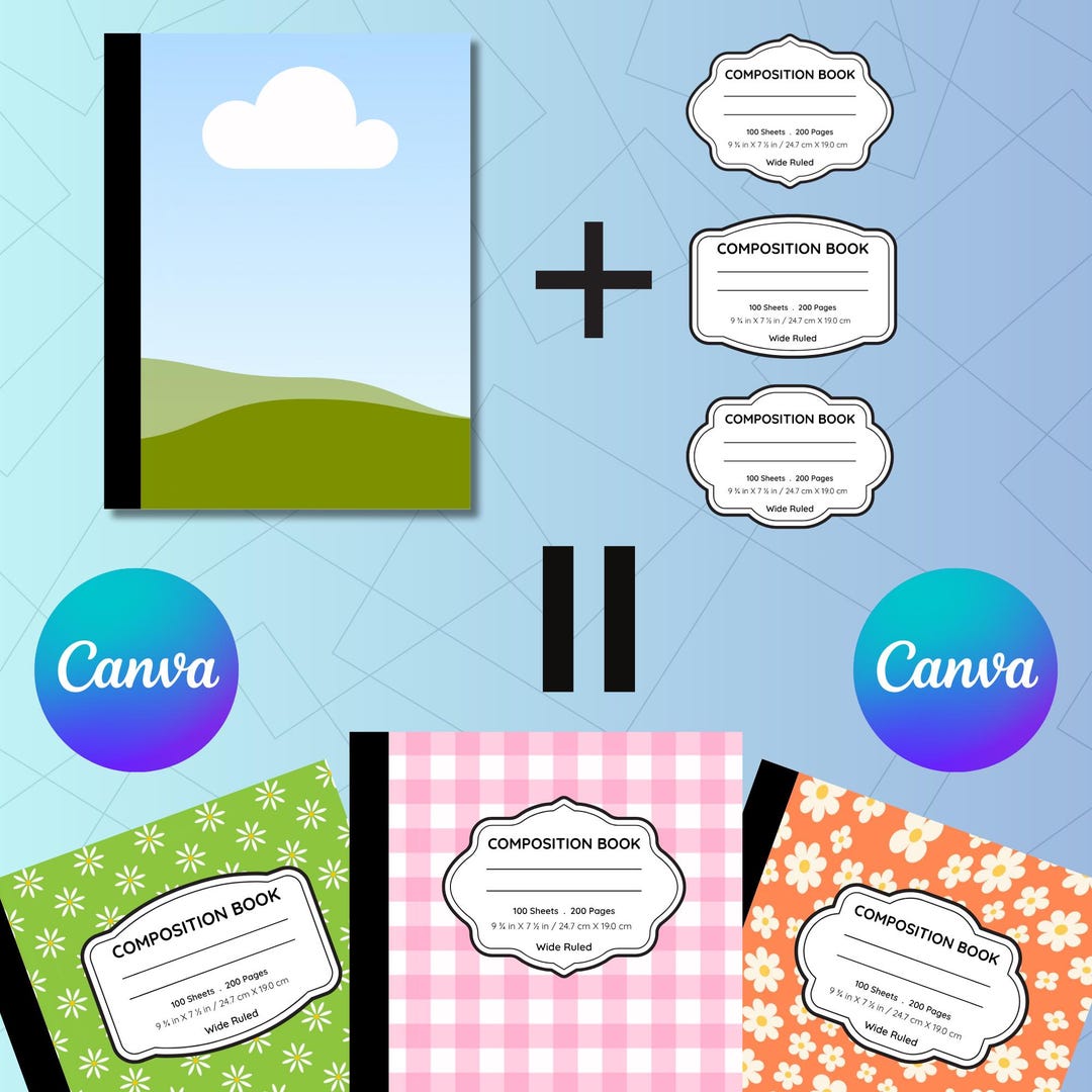 Composition Book Cover Template Bundle: Editable Canva Labels (instant ...