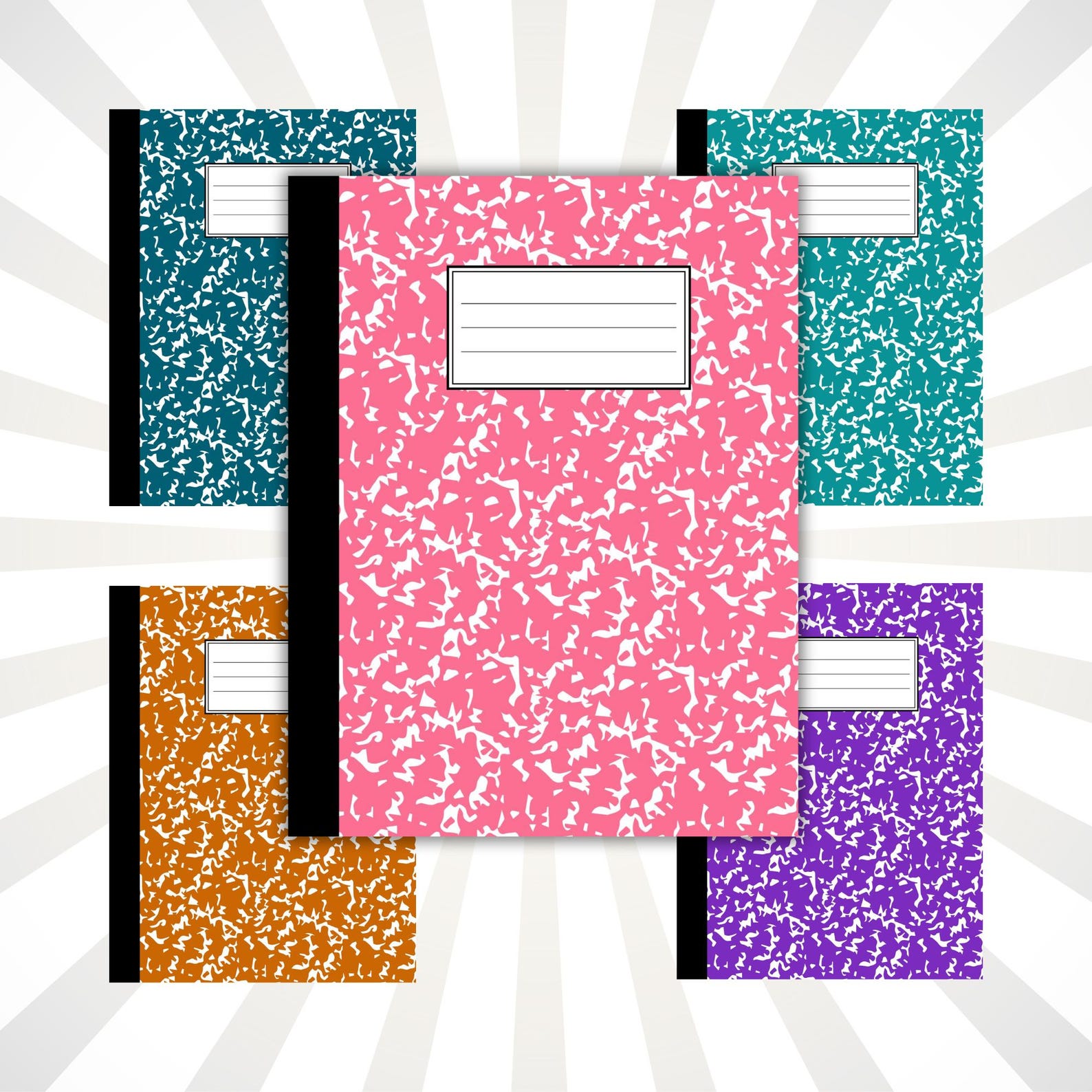 Marble Composition Notebook Cover Bundle: 25 Digital Designs (PNG, JPG ...
