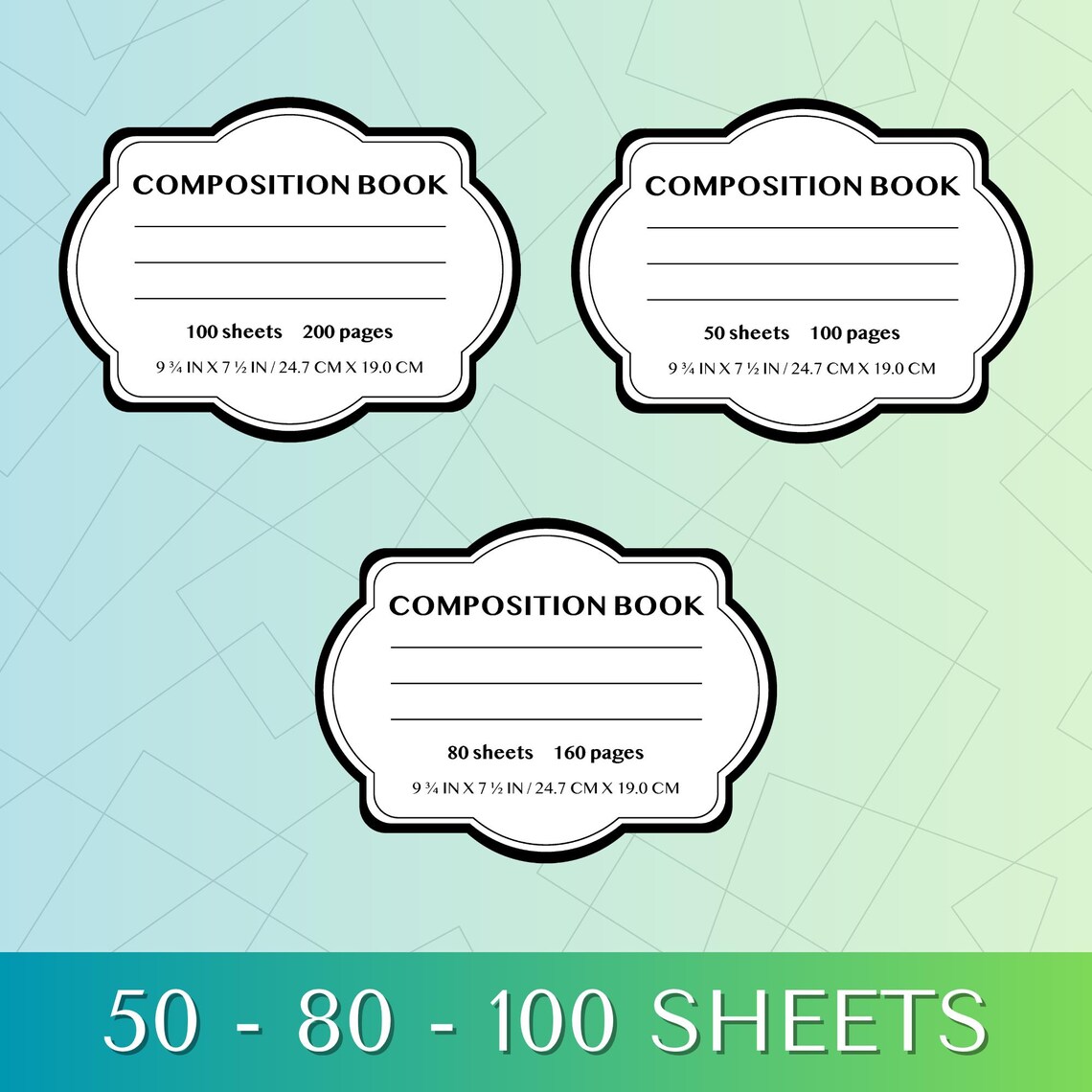 Composition Book Labels SVG Bundle: Printable Notebook Covers (digital ...