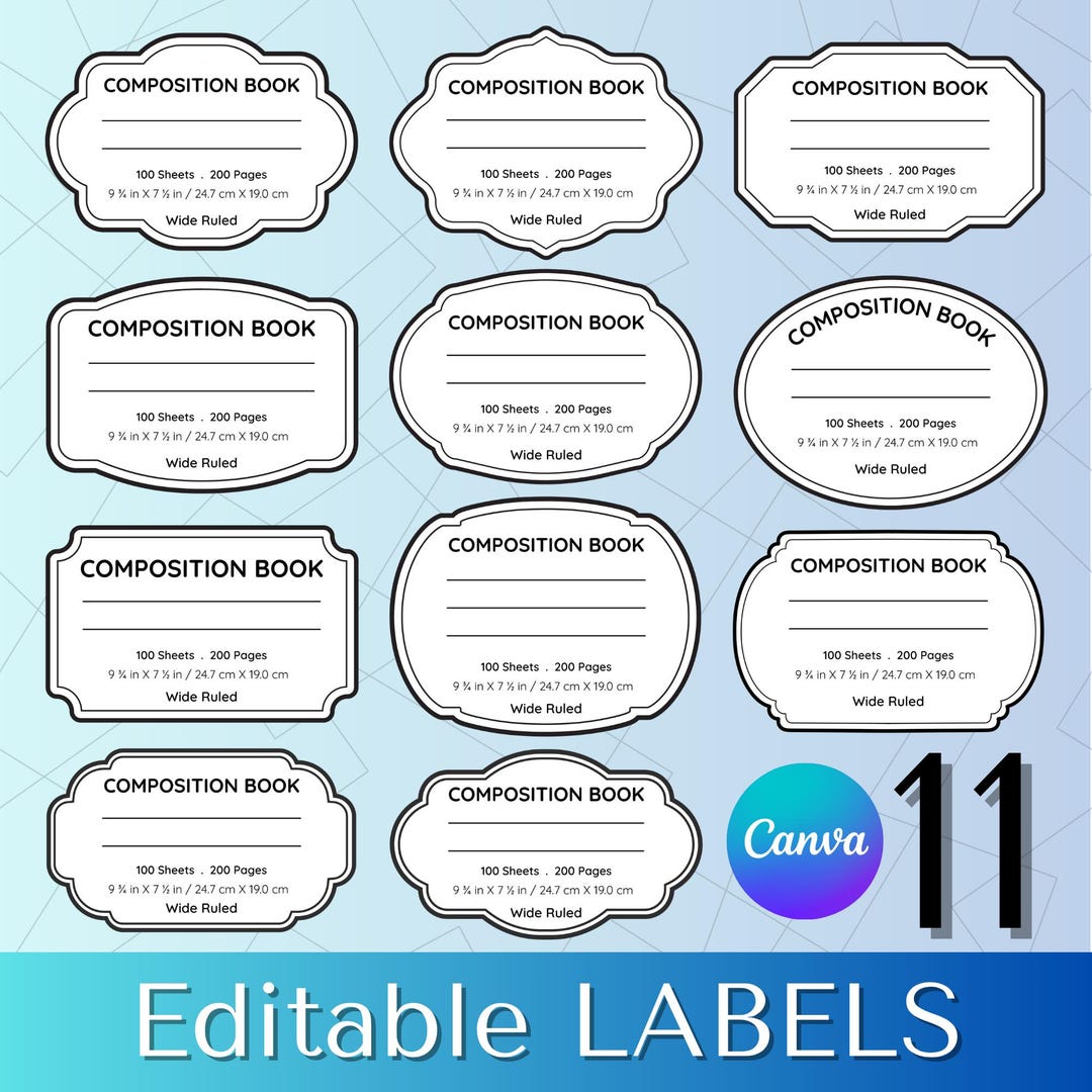 Editable Composition Book Labels: Back to School Organization (canva ...