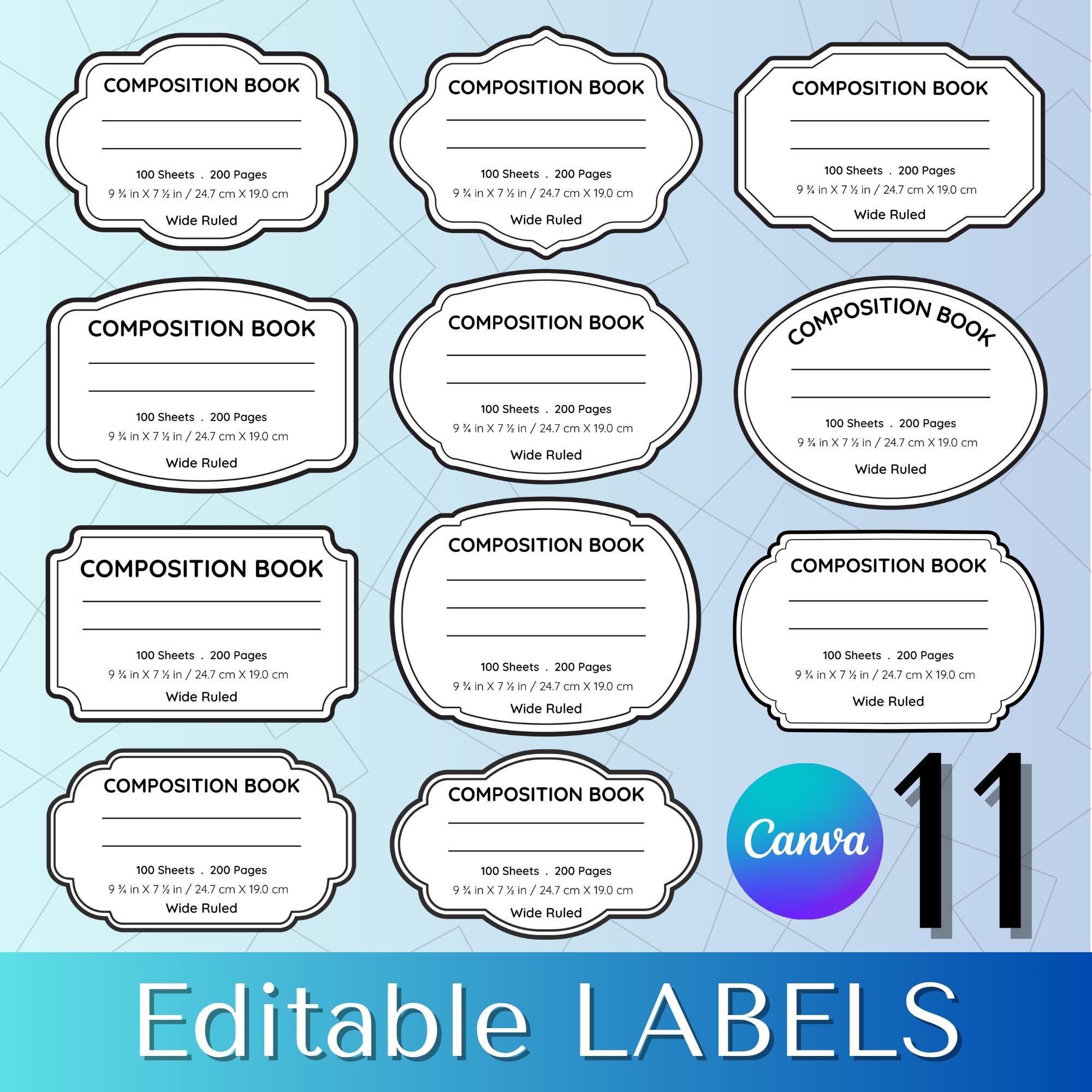 Editable Composition Book Labels: Back to School Organization (canva ...