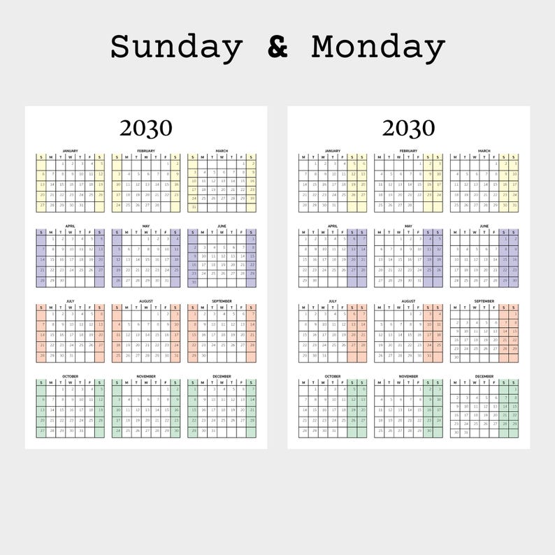 2030 Yearly Calendar, Minimalist Printable Planner PDF: A4, A5, Letter ...
