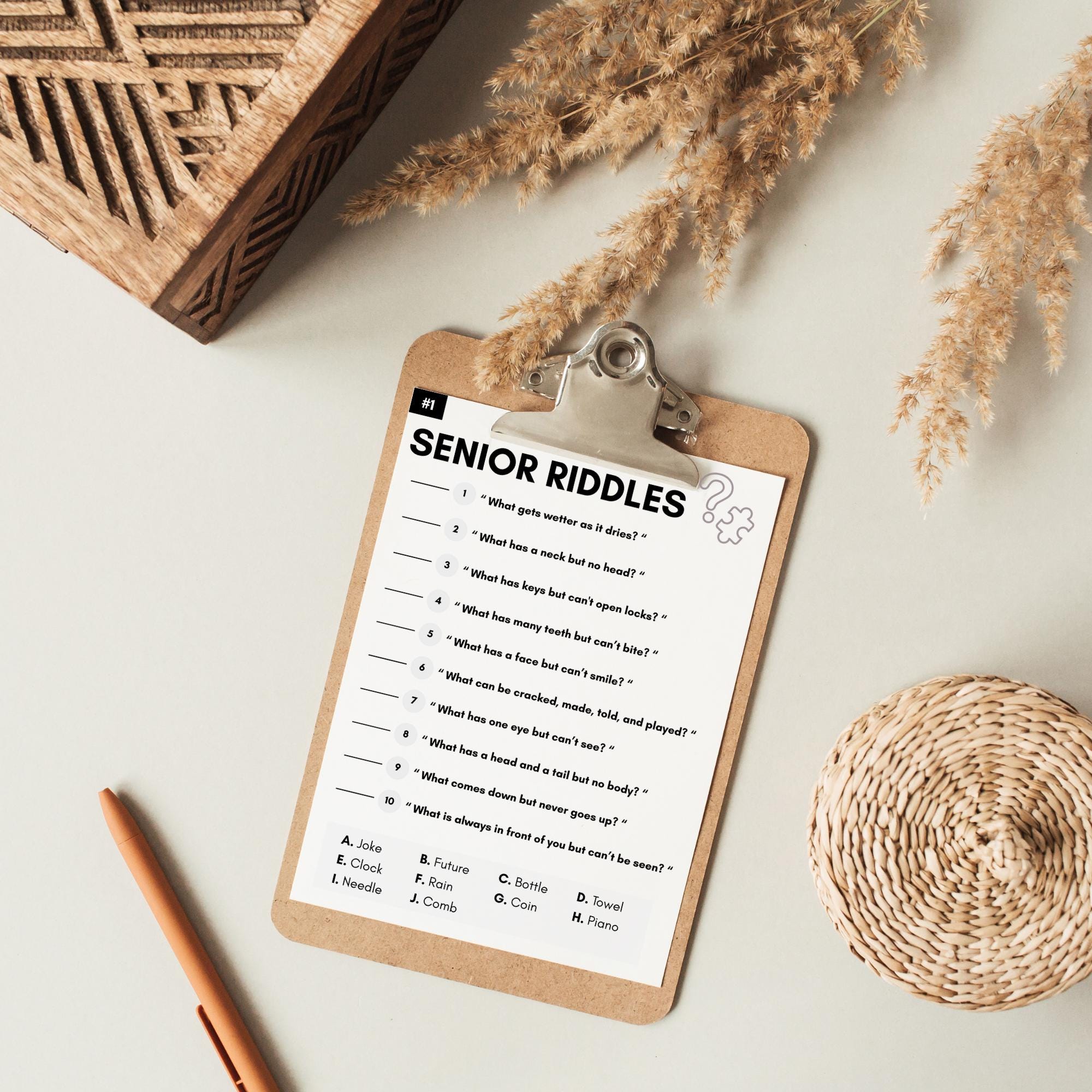Senior Riddles Game: Brain Teaser Printable Sheets (instant Download ...