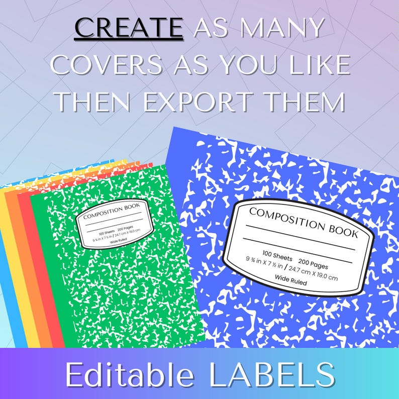 Editable Composition Book Labels, School Supply Labels, Printable Name ...