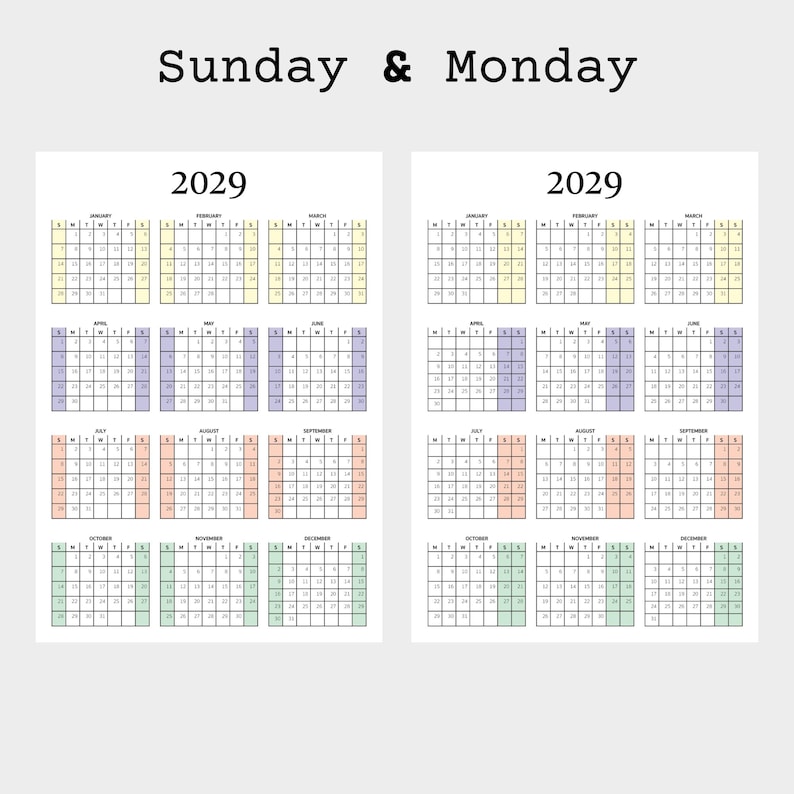 2029 Yearly Calendar, Minimalist Printable Planner PDF: A4, A5, Letter ...