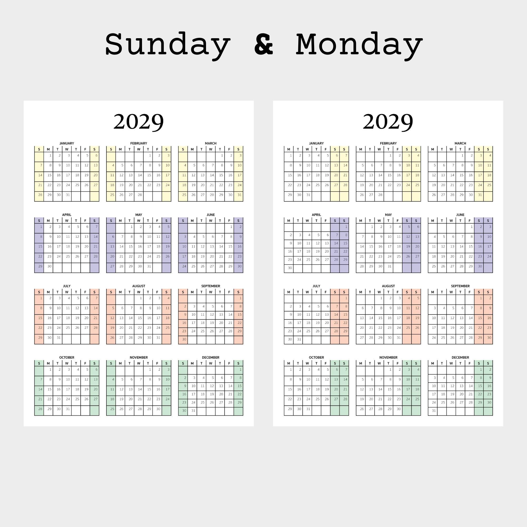2029 Yearly Calendar, Minimalist Printable Planner PDF: A4, A5, Letter ...