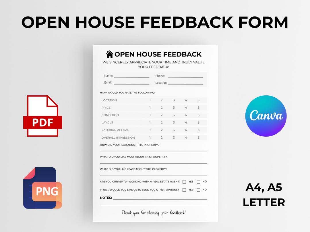 Editable Open House Feedback Form | Printable Real Estate Questionnaire ...