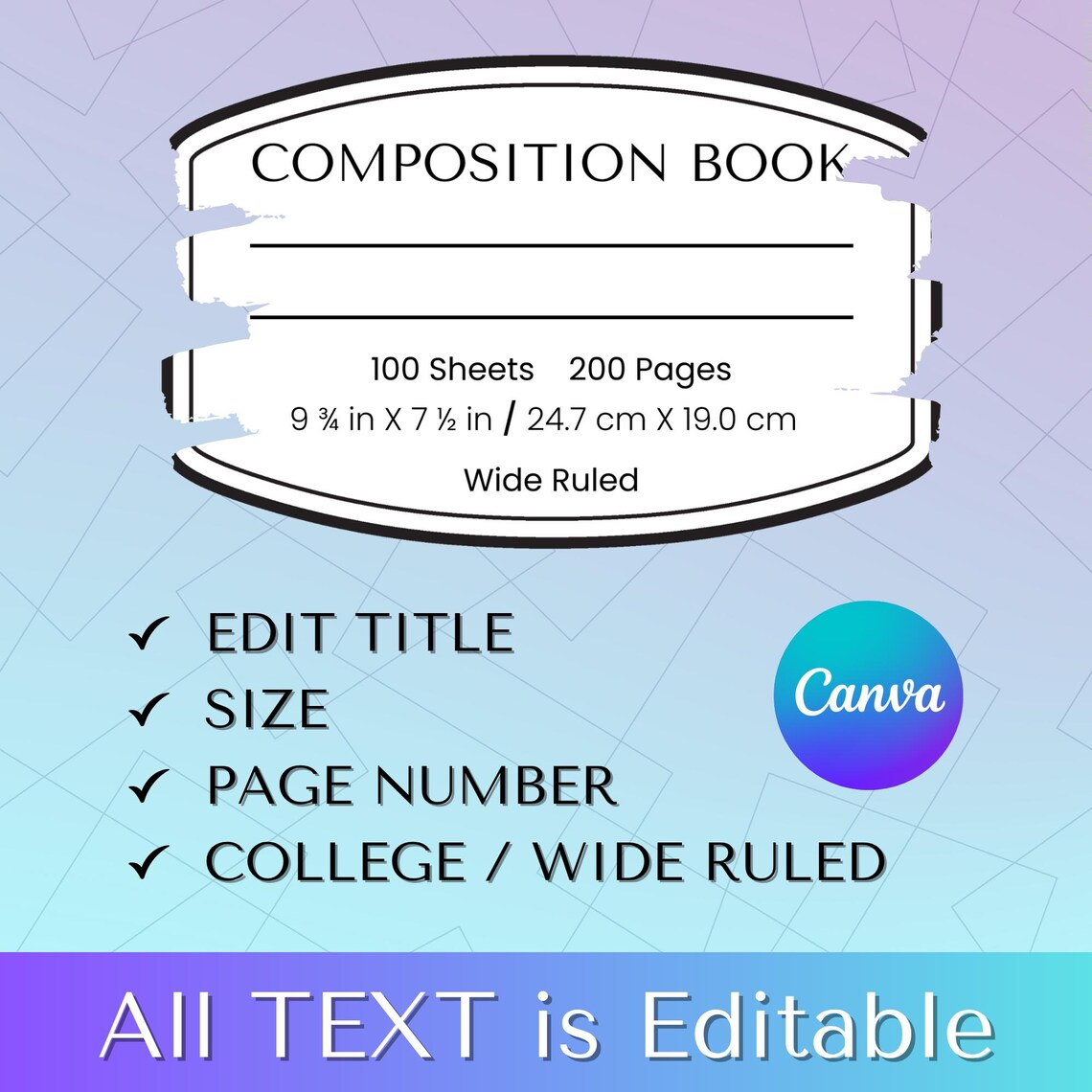Editable Composition Book Labels, School Supply Labels, Printable Name ...