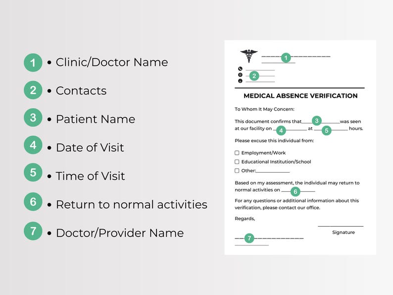 Editable Medical Absence Form, Printable Doctor's Excuse Note Template ...