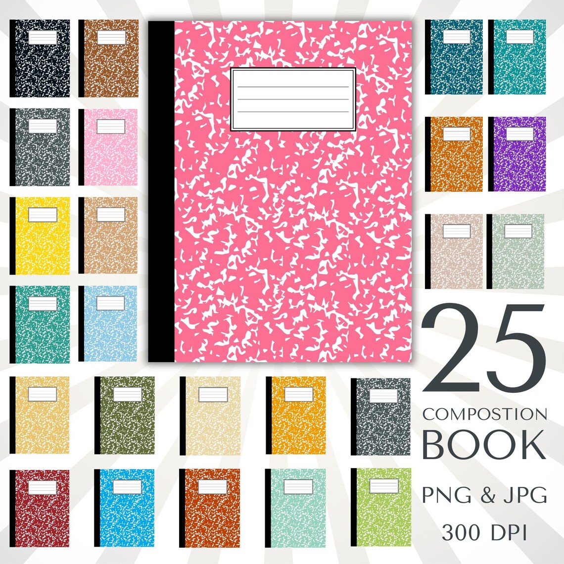 Marble Composition Notebook Cover Bundle: 25 Digital Designs (PNG, JPG ...