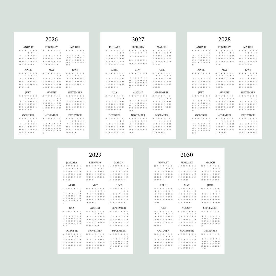 Printable Yearly Calendar Bundle | Minimalist Year at a Glance ...