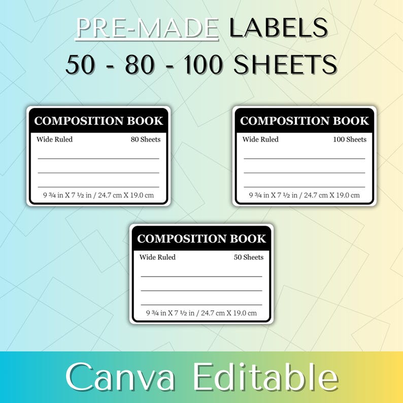 Editable Composition Book Labels, School Supply Labels, Teacher ...