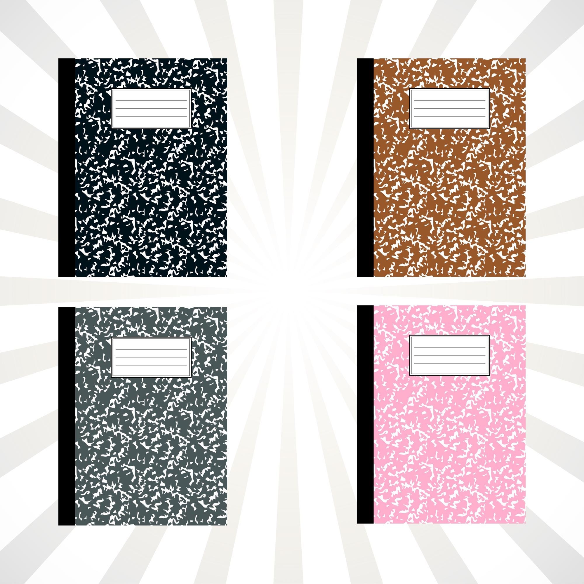 Marble Composition Notebook Cover Bundle: 25 Digital Designs (PNG, JPG ...