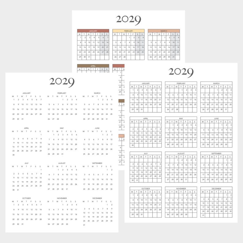 2029 Printable Yearly Calendar | Minimalist Year at a Glance | Digital ...