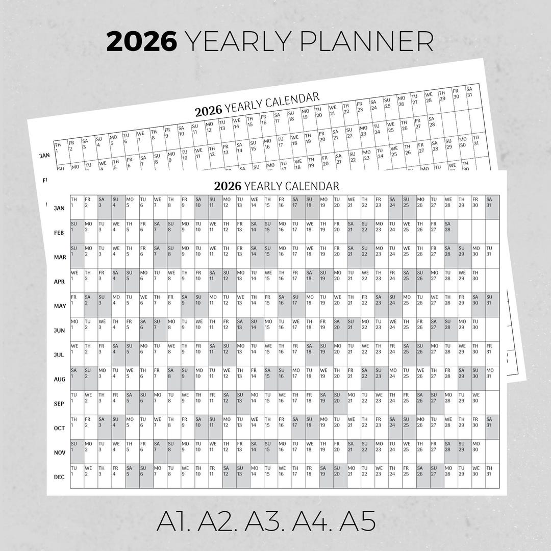 2026 Yearly Planner, Minimalist Calendar, A1-A5 (printable PDF) - Etsy