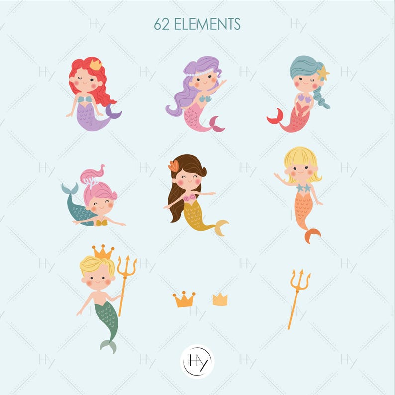 Cute Mermaid Vol.1 Clipart/ Vector Collection - Mermaid Character ...
