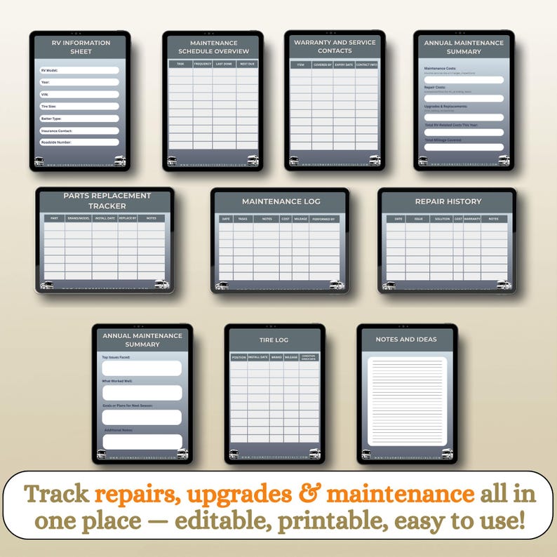 RV Maintenance Logbook, Printable & Editable Canva Template, RV Service ...