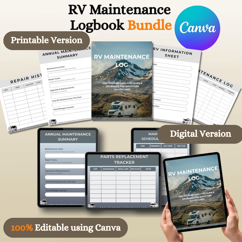 RV Maintenance Logbook, Printable & Editable Canva Template, RV Service ...