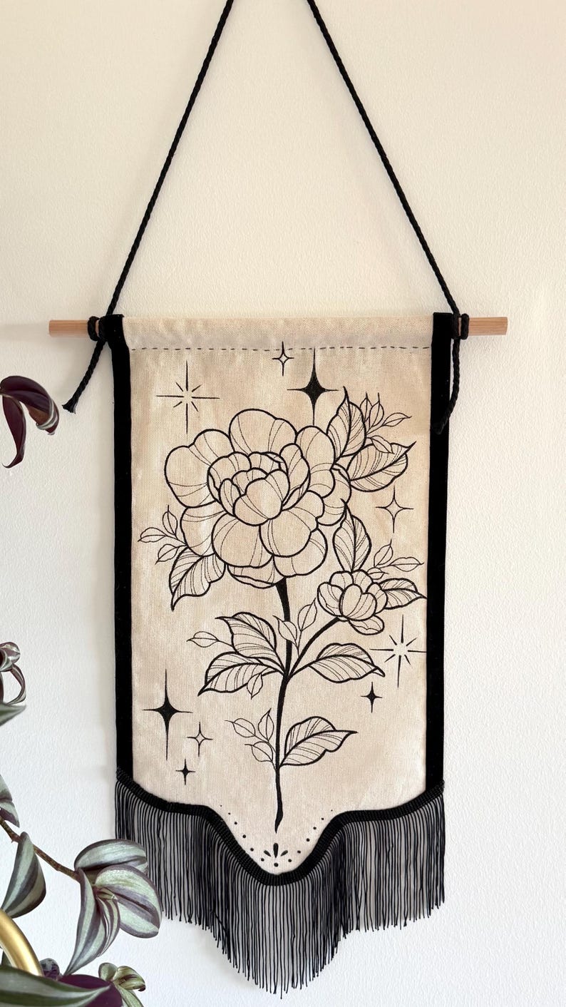 Set of 2 - Trad Dark Hand Drawn Fringed Canvas Wall Hangings - Etsy