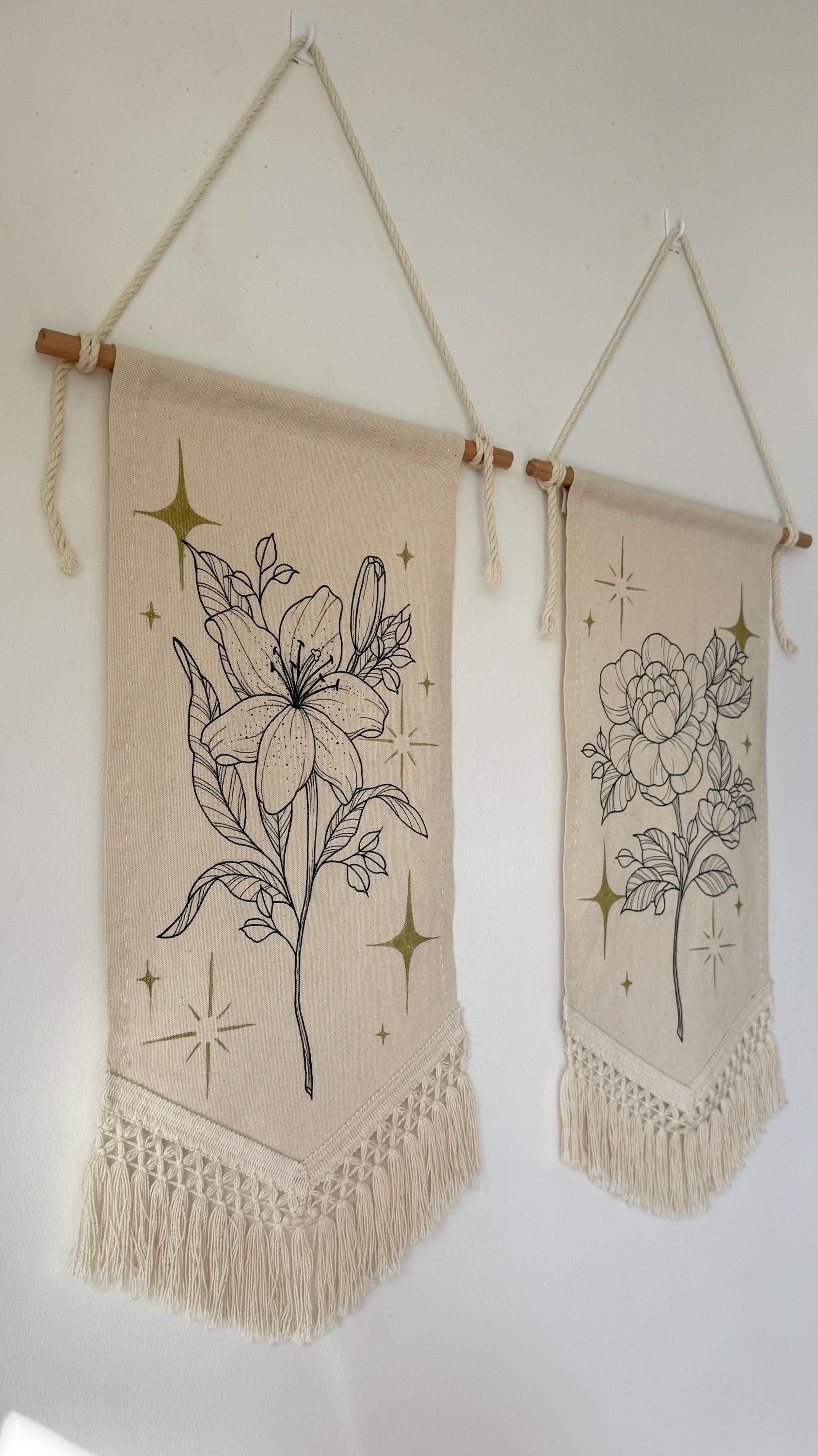 Hand Drawn Lily Macrame/canvas Wall Hanging - Etsy