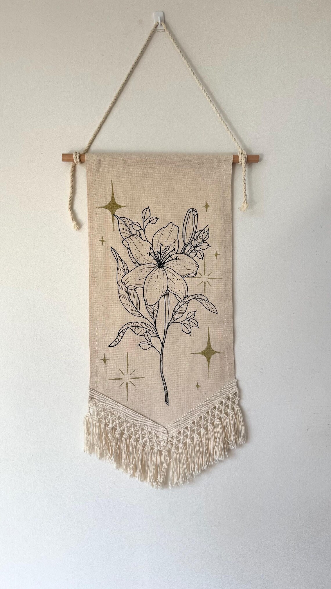 Hand Drawn Lily Macrame/canvas Wall Hanging - Etsy