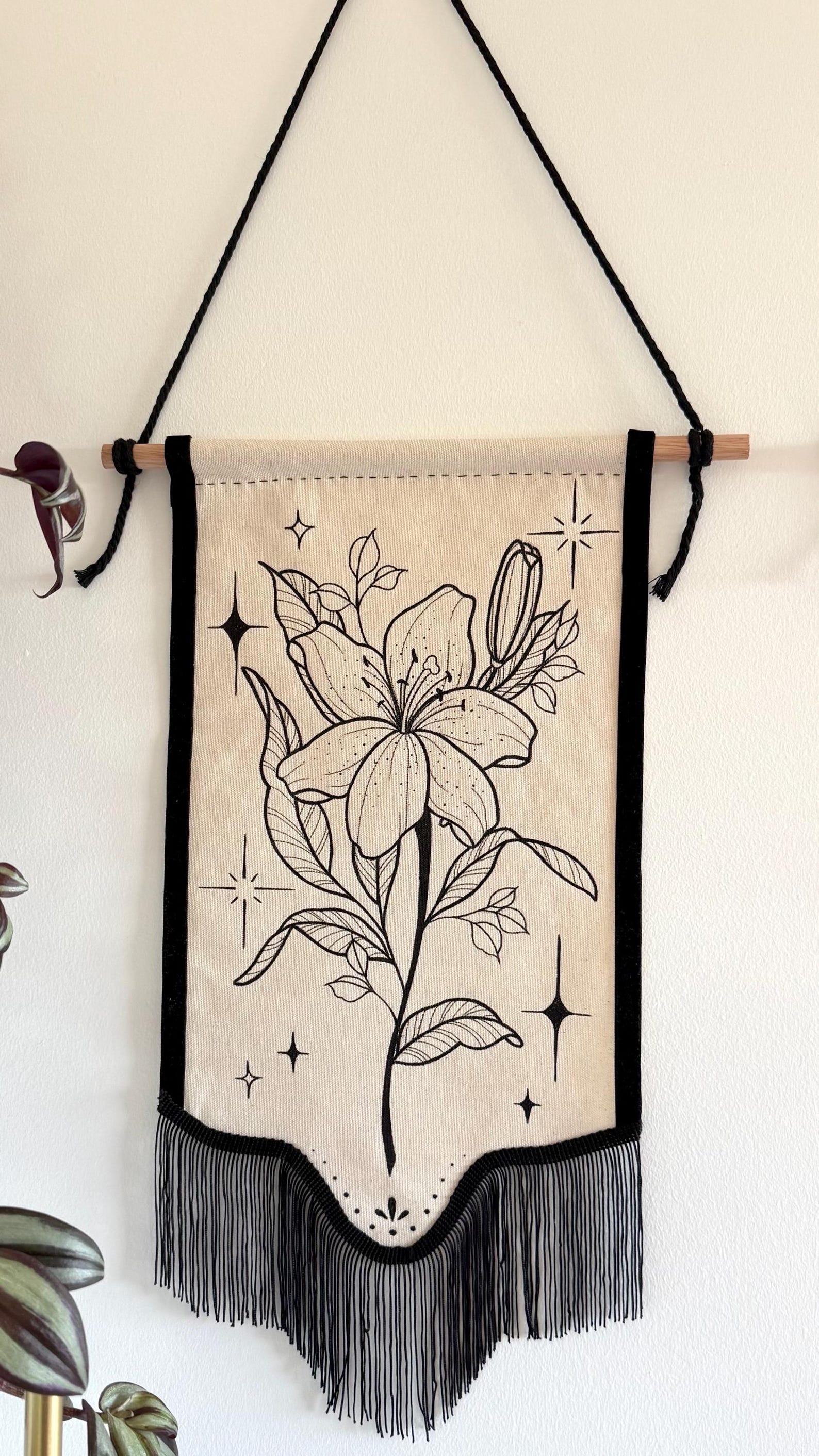 Set of 2 - Trad Dark Hand Drawn Fringed Canvas Wall Hangings - Etsy