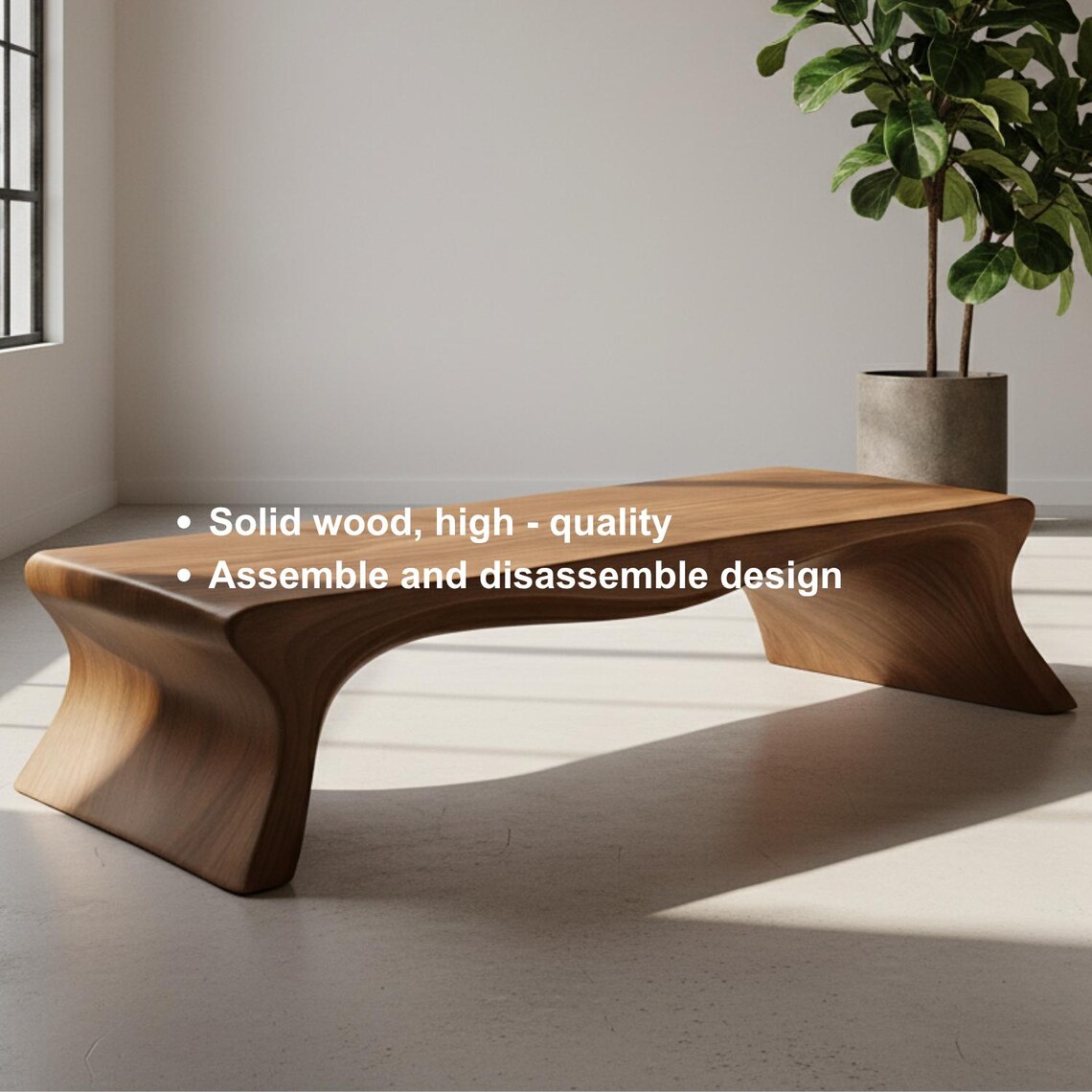 Handcrafted Solid Wood Sculptural Flow Bench for Modern Japandi ...