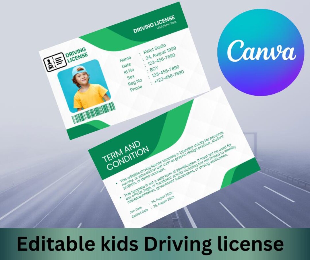 Customized Kids Drivers License, Child Identification Card Prop, Canva ...