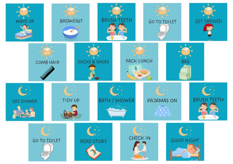 Printable Morning & Bedtime Routine Magnatile Set – DIY Digital ...