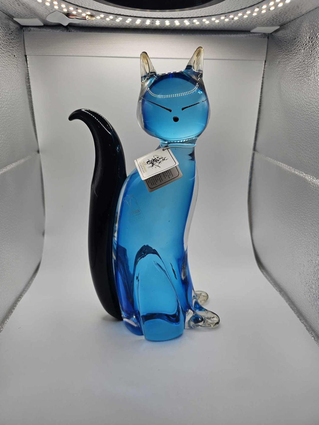 Murano Glass Blue Cat Figurine, Made in Italy, 10" With Original Tag ...