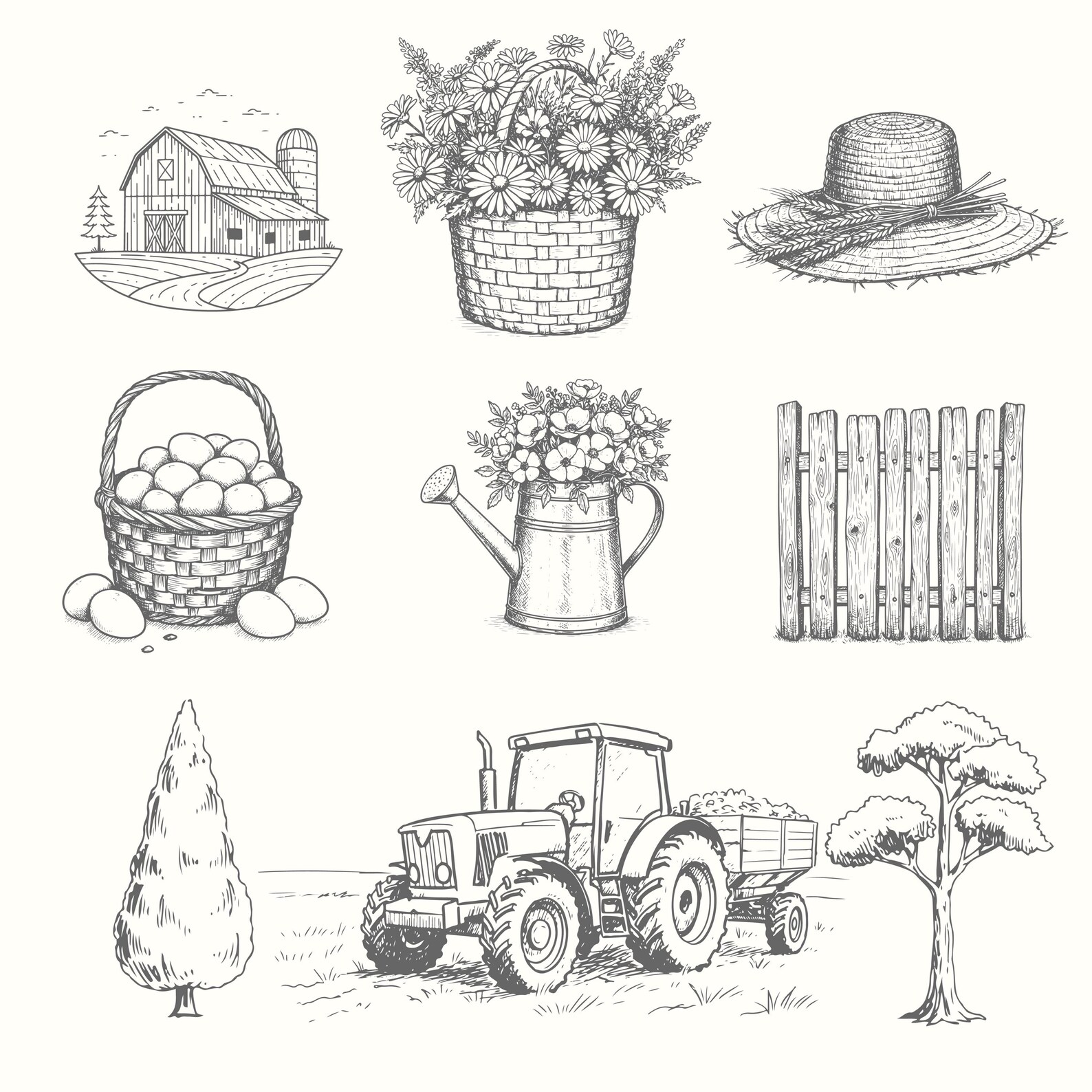 Farm Illustration Set-rustic Farmhouse Clipart Png-farming Gardening ...
