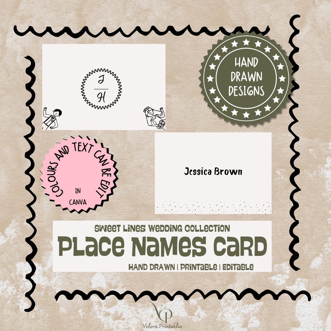Editable Wedding Place Name Card Template From Sweet Lines Collection ...