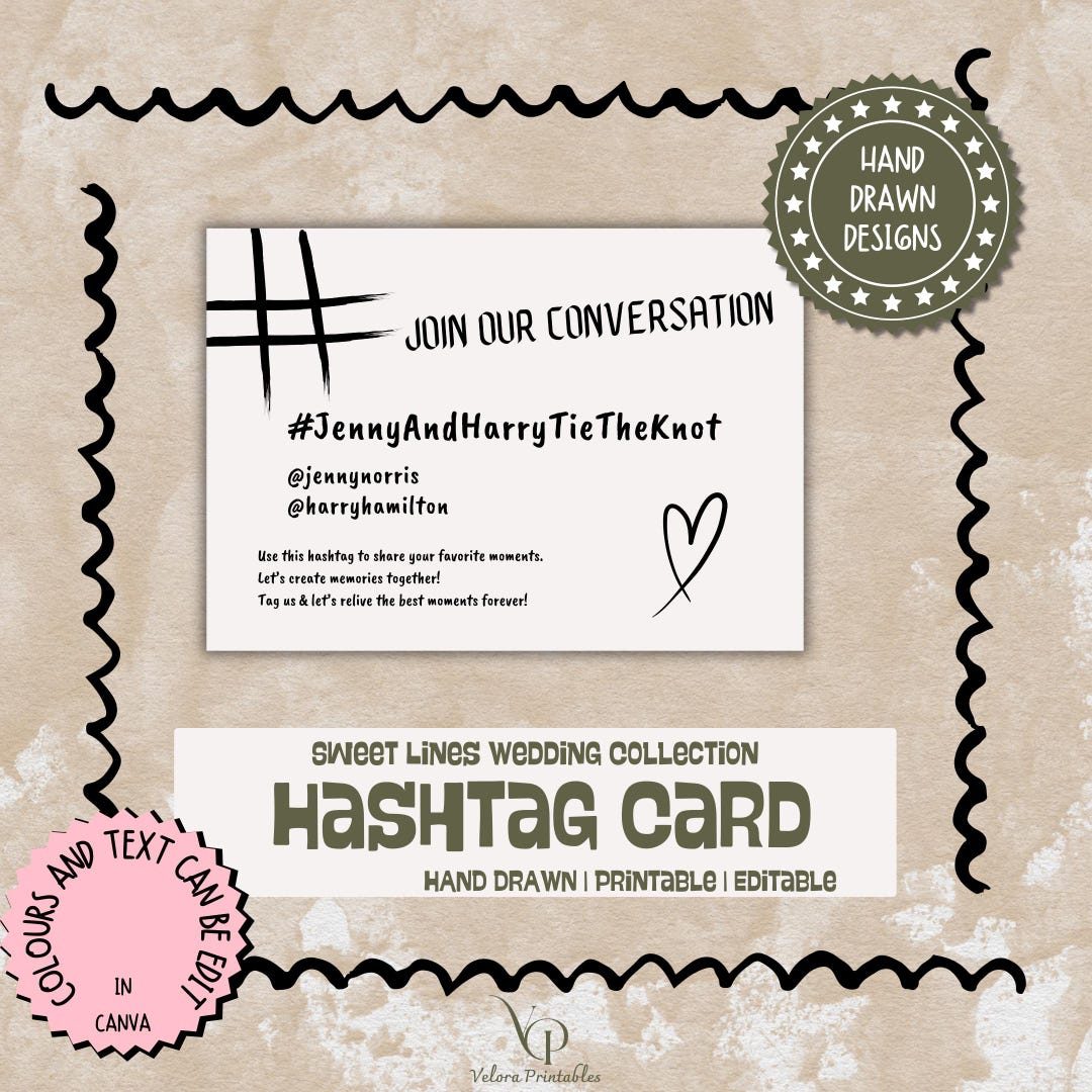 Editable Wedding Hashtag Card Template for Social Media | Printable ...