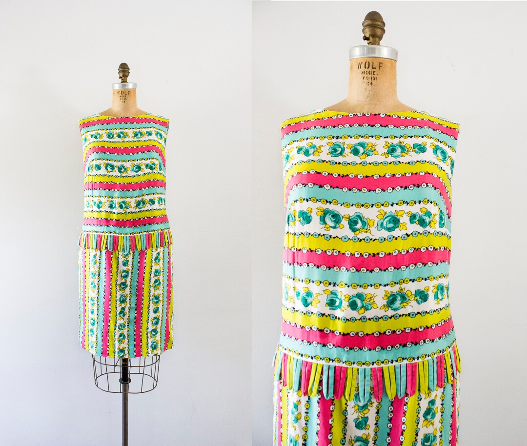 1960s Midnight Tanqueray Vibrant Cotton Dress / 60s Turquoise Roses - Etsy