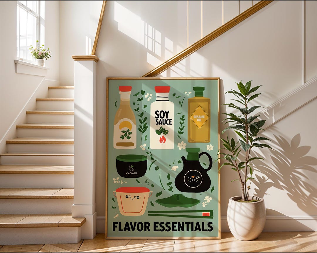 Flavor Essentials Poster - Kitchen Print - Condiments Gift - Asian Food ...