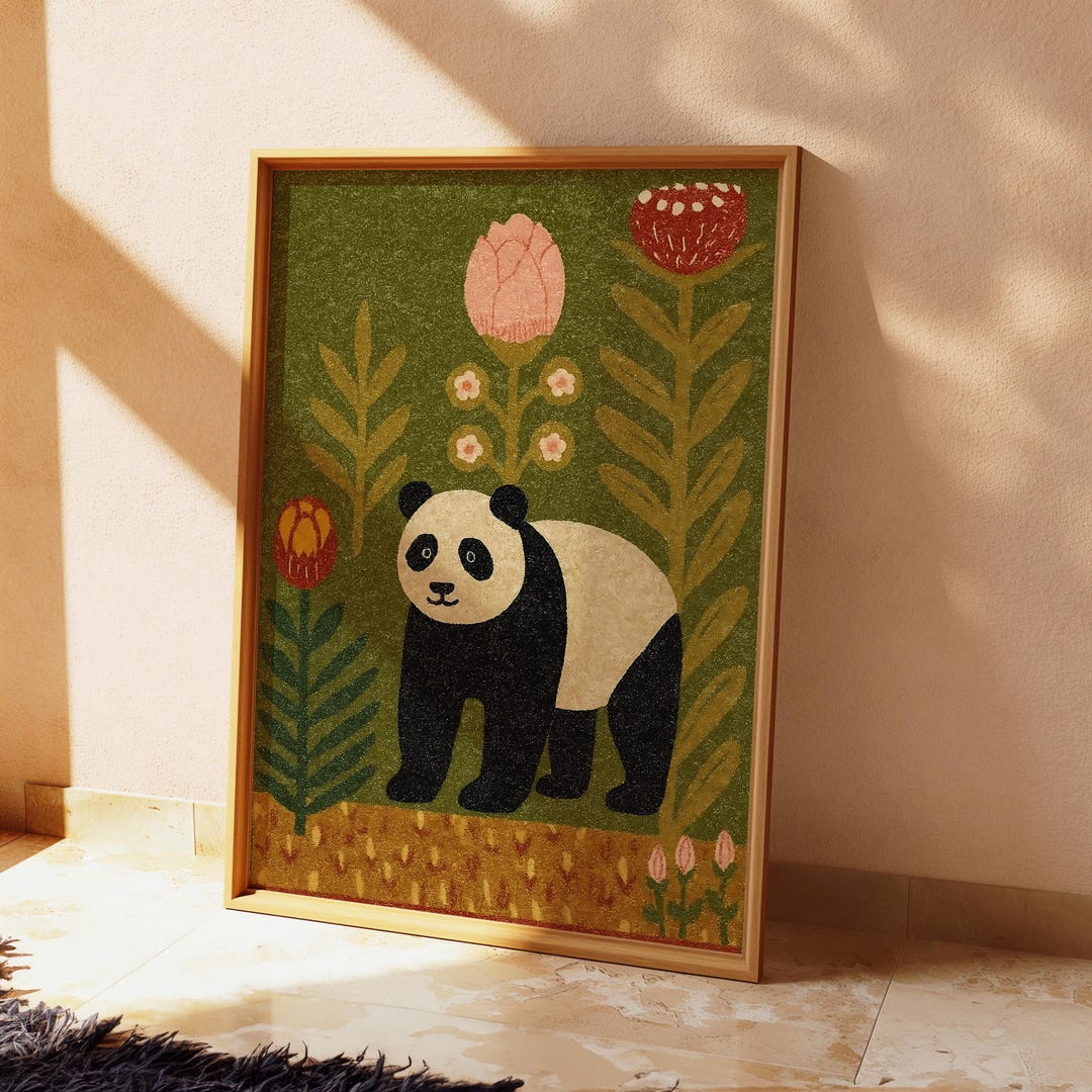 Japanese Panda and Plant Poster - Vintage Houseplant Print - Japandi ...