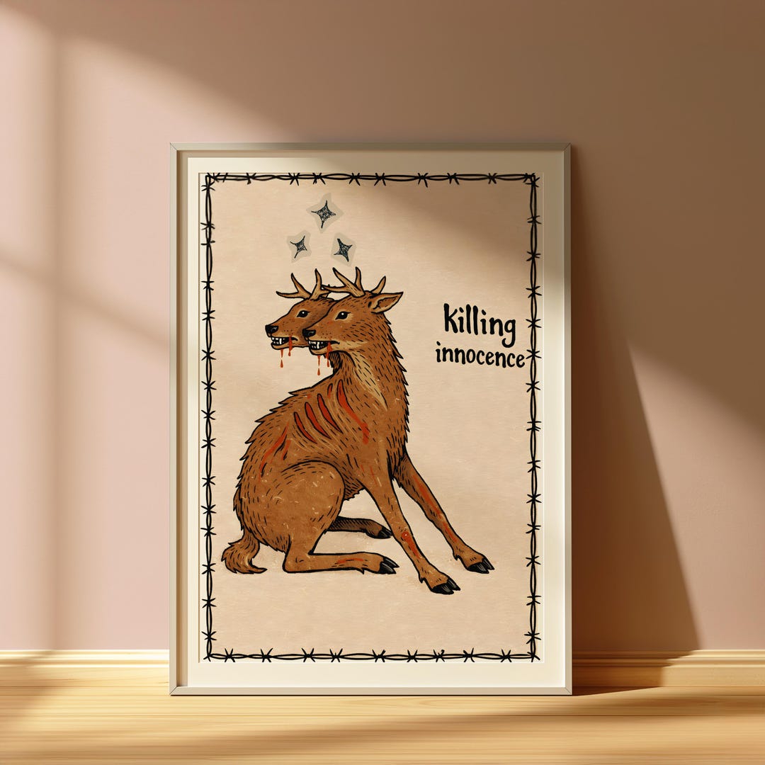 Killing Innocence Print - Two Headed Deer Poster - Quirky Stag Wall Art ...